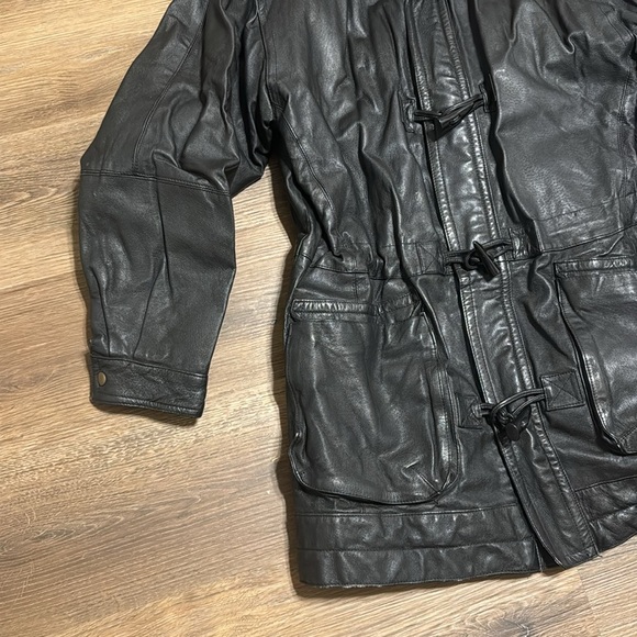Iou | Jackets & Coats | Vtg Iou Leather Toggle Zipper Black Leather ...